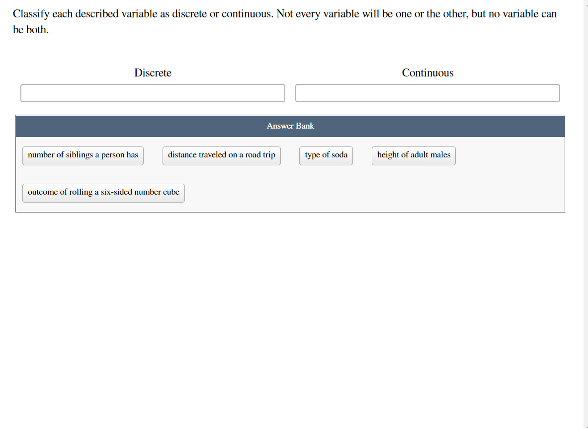 Solved Classify each described variable as discrete or | Chegg.com