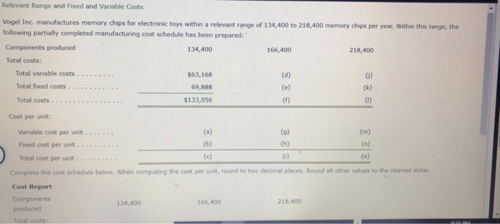 Solved Relevant Range and Fixed and Variable Costs es memory | Chegg.com