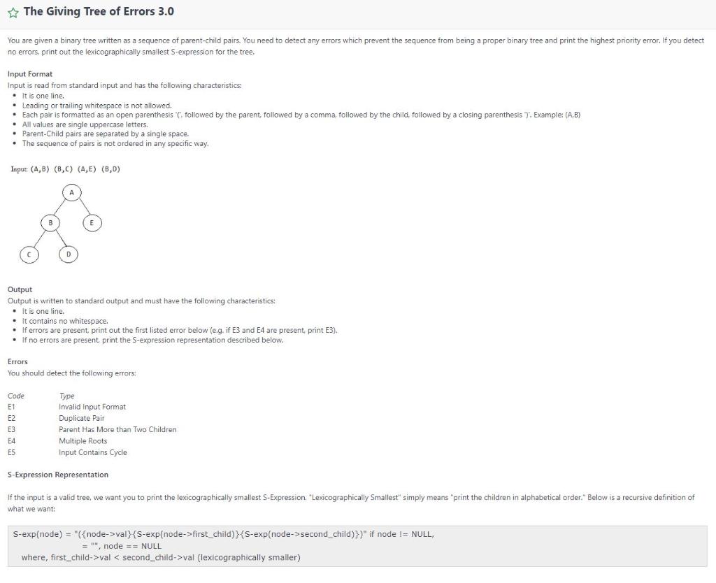 The Giving Tree of Errors 3.0 no errors, print out | Chegg.com