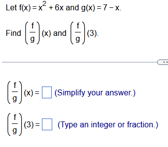 Solved Let f(x)=x2+6x and g(x)=7−x. Find (gf)(x) and | Chegg.com