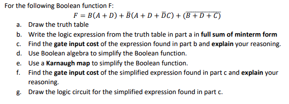 Solved For the following Boolean function F: | Chegg.com