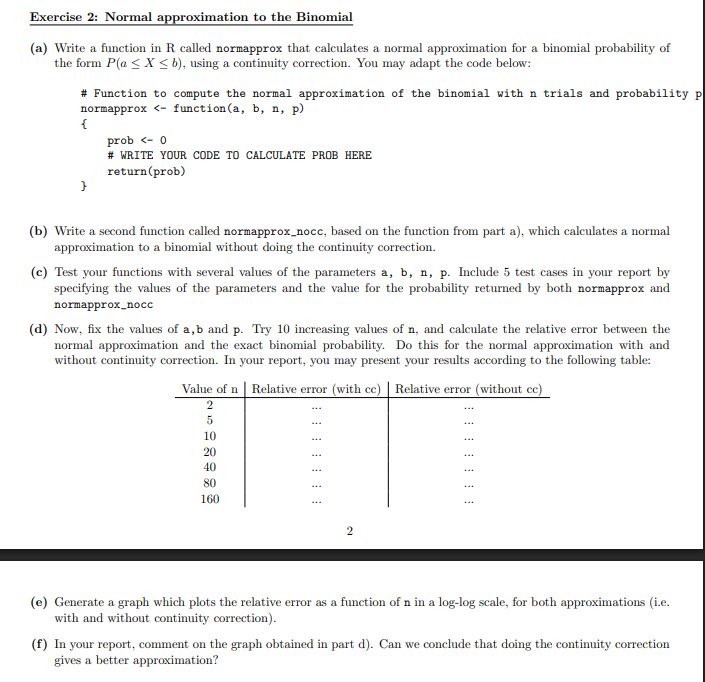 Solved Exercise 2: Normal approximation to the Binomial (a) | Chegg.com