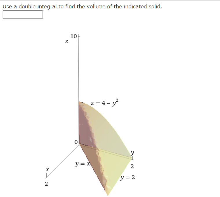 Solved Use a double integral to find the volume of the | Chegg.com