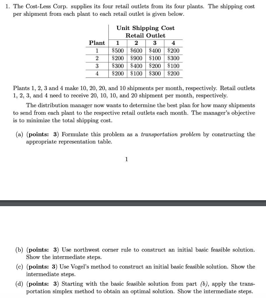 Solved 1. The Cost-Less Corp. supplies its four retail | Chegg.com