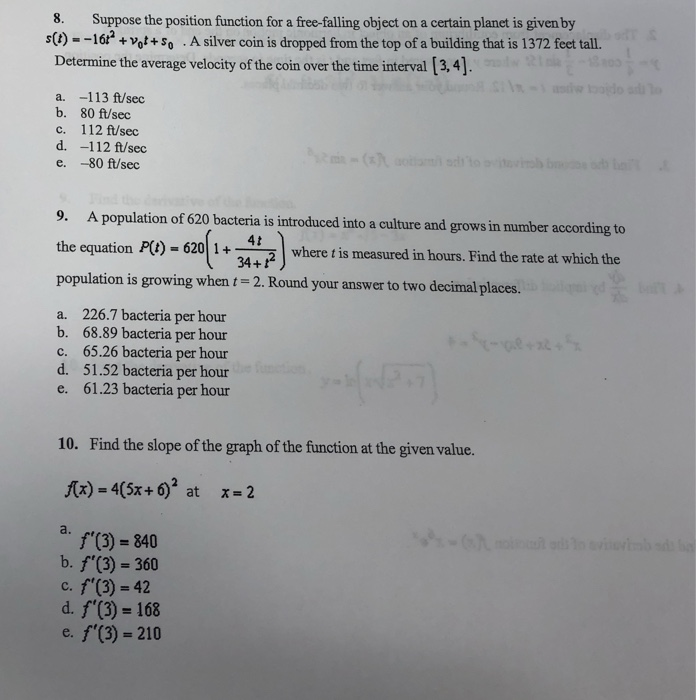 Solved 8. Suppose the position function for a free-falling | Chegg.com