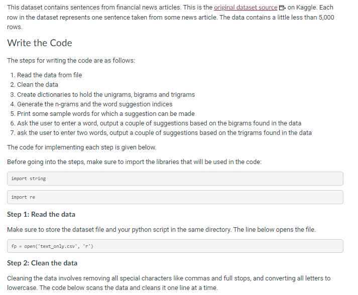 In this lab, we will generate N-grams for a given | Chegg.com