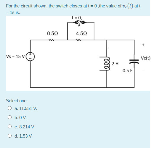 Solved For the circuit shown, the switch closes at t = 0 | Chegg.com