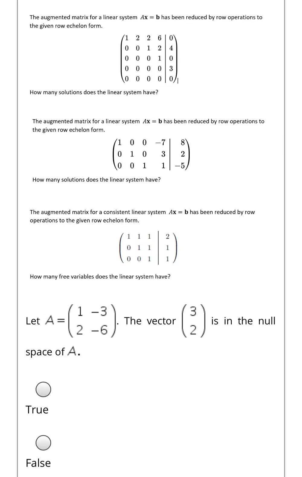 Solved The Augmented Matrix For A Linear System Ax B Has