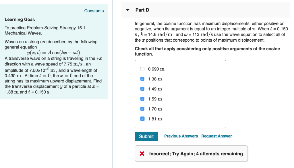 Solved Constants Part D Learning Goal In general, the cosine | Chegg.com