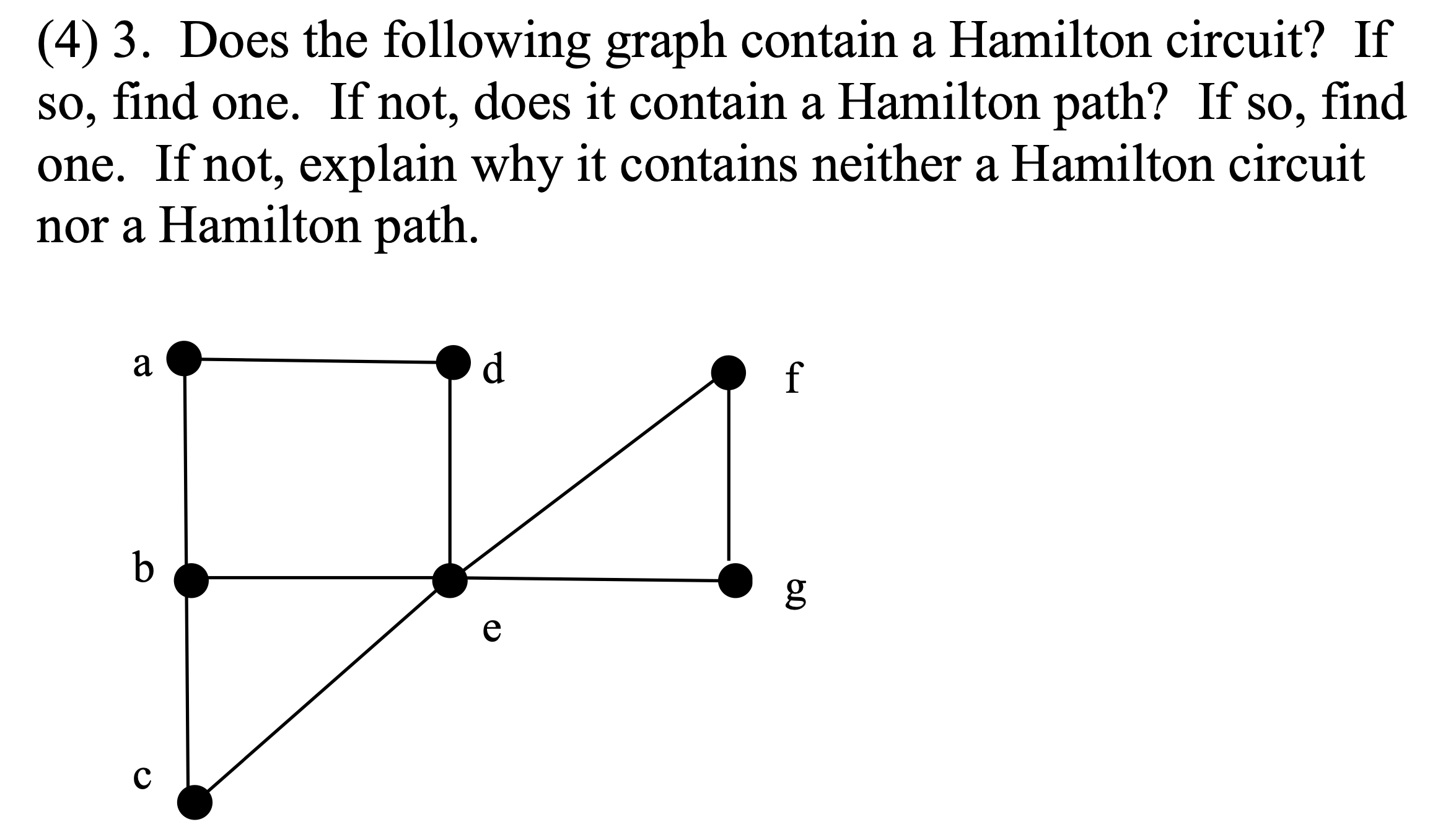 Solved (4) 3. Does the following graph contain a Hamilton | Chegg.com