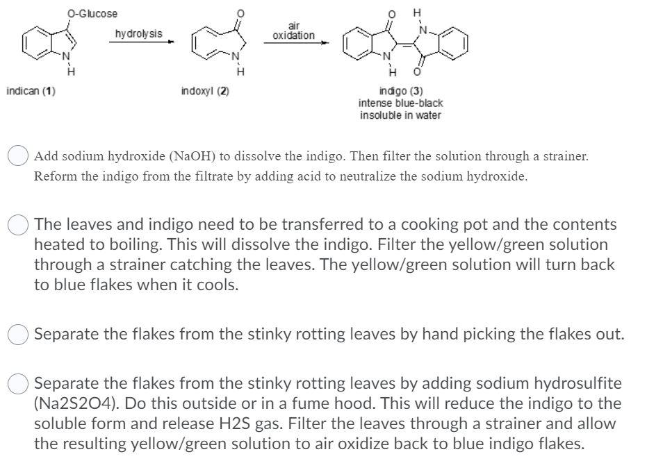 Solved Fermentation of the leaves and stalks of indigo | Chegg.com
