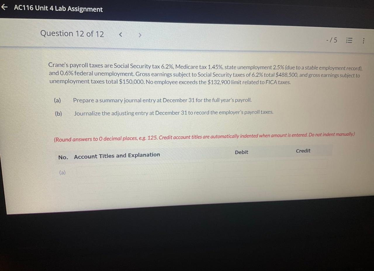 Solved ← AC116 Unit 4 Lab Assignment Question 12 of 12 | Chegg.com