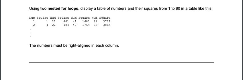 Solved Using two nested for loops, display a table of | Chegg.com
