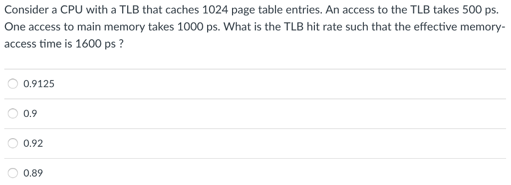 Solved Consider a CPU with a TLB that caches 1024 page table | Chegg.com