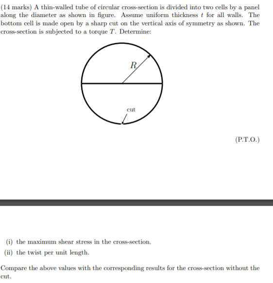 Solved (14 marks) A thin-walled tube of circular | Chegg.com