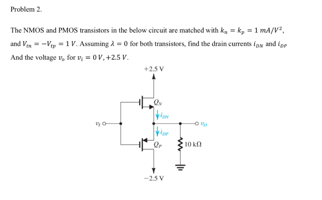 Solved Problem 2 The NMOS and PMOS transistors in the below | Chegg.com