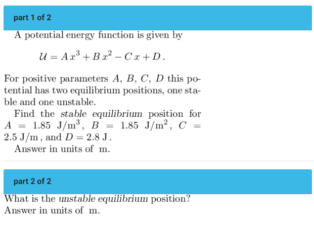 Solved A potential energy function is given by | Chegg.com