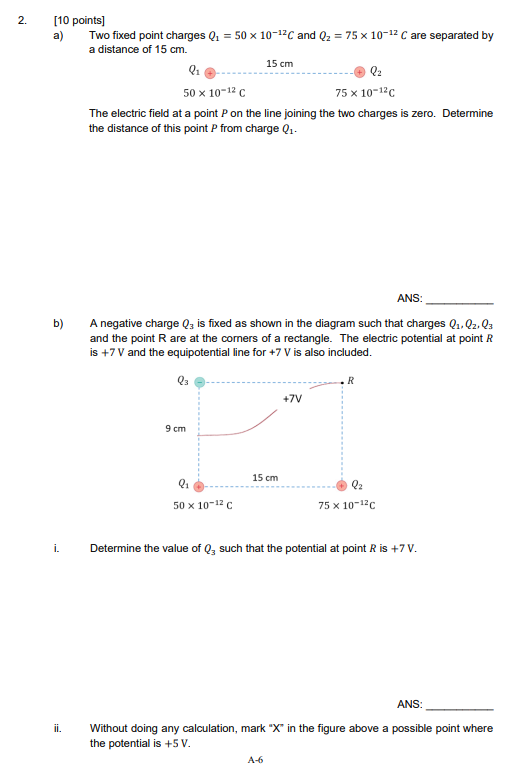 Solved 2. [10 points] a) Two fixed point charges | Chegg.com