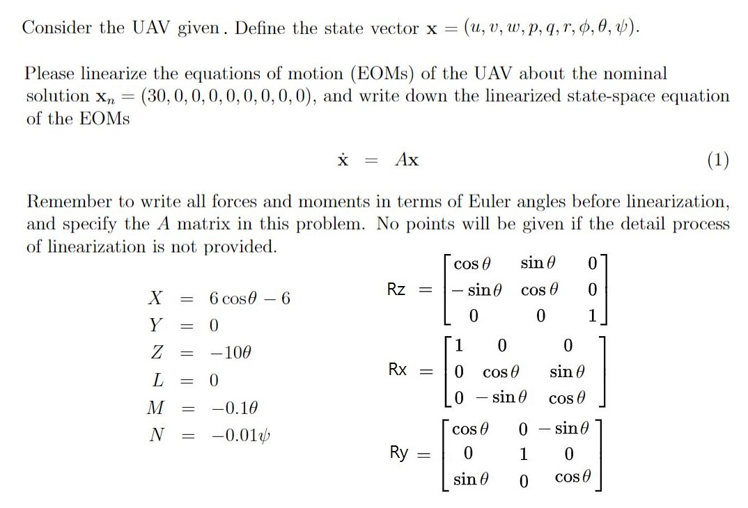 Consider the UAV given. Define the state vector x = | Chegg.com