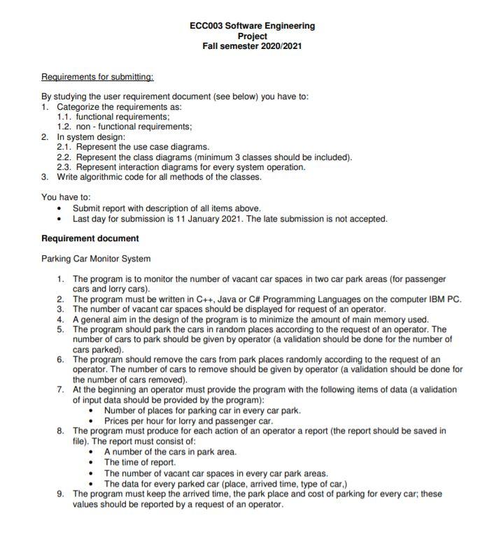 Solved ECC003 Software Engineering Project Fall semester | Chegg.com