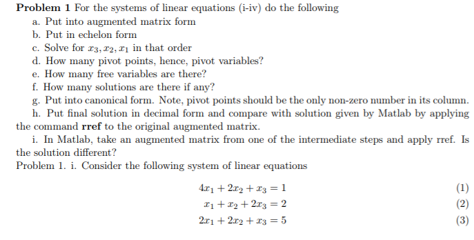 Solved Problem 1 For the systems of linear equations (i-iv) | Chegg.com