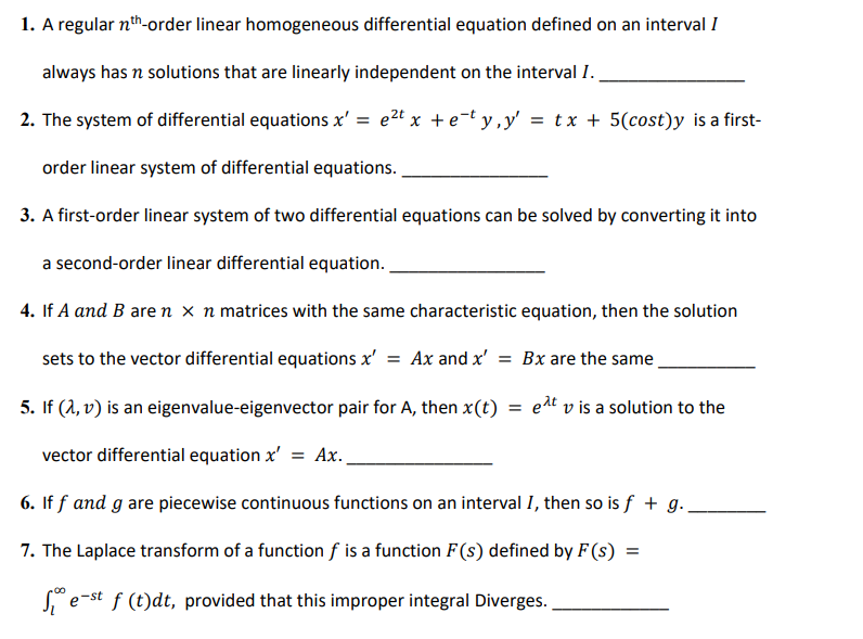 Solved 1. A regular nth-order linear homogeneous | Chegg.com