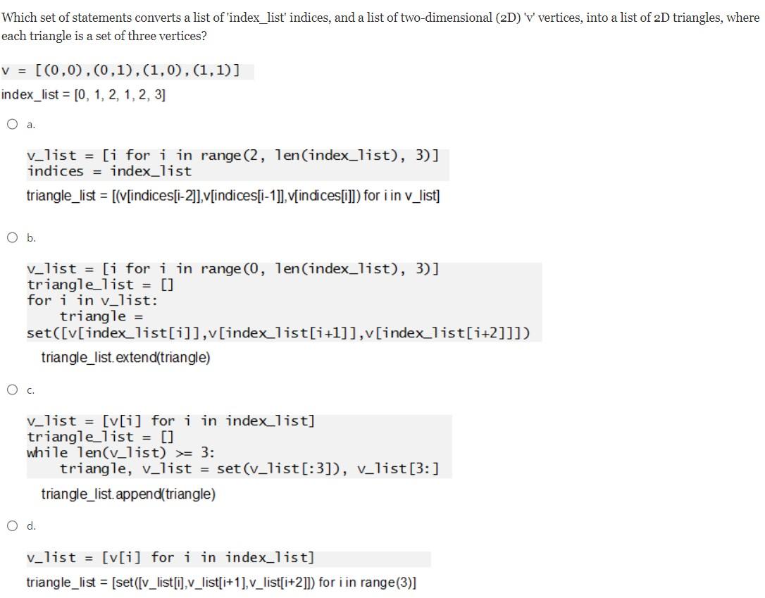 Solved Which set of statements converts a list of | Chegg.com