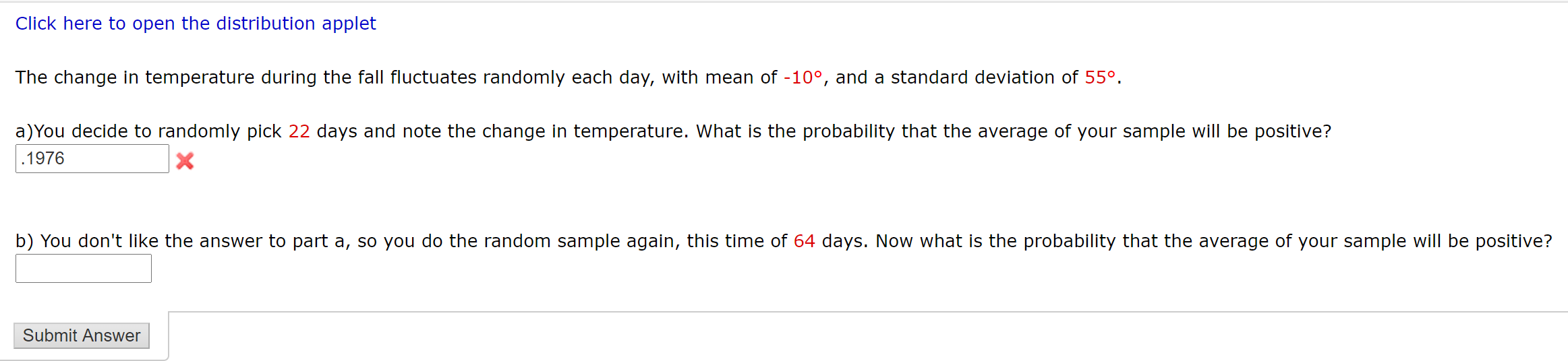 Solved Click here to open the distribution applet The change | Chegg.com