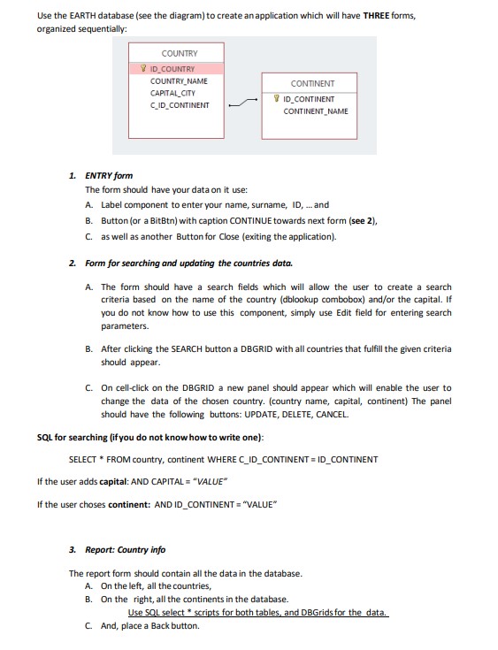 Solved Use the EARTH database (see the diagram) to create an | Chegg.com
