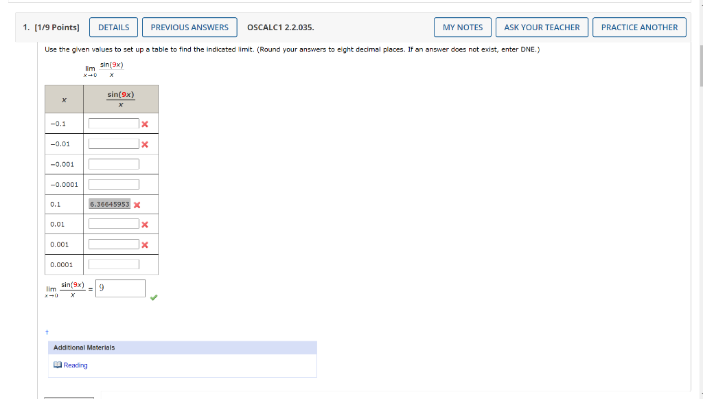 Solved /9 Points] OSCALC1 2.2.035. Use the given values to | Chegg.com