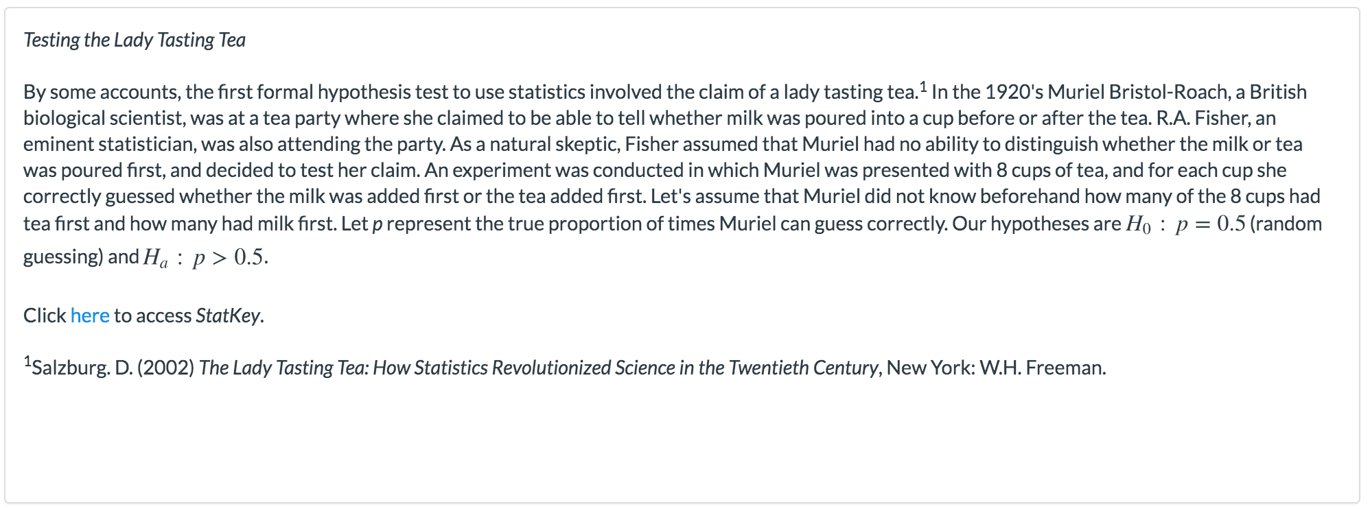 Solved Testing the Lady Tasting Tea By some accounts, the | Chegg.com