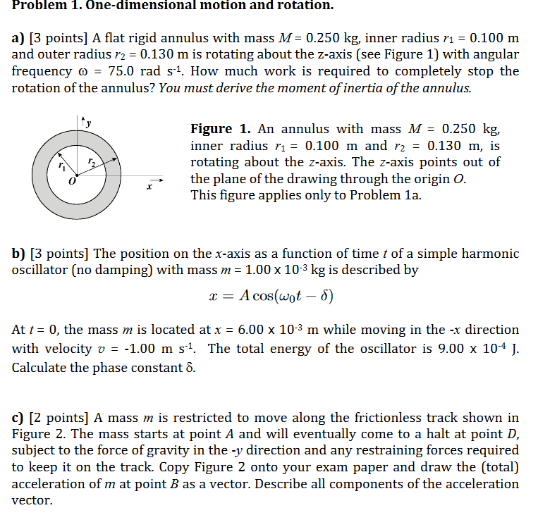 Solved Problem 1. One-dimensional motion and rotation. a) [3 | Chegg.com