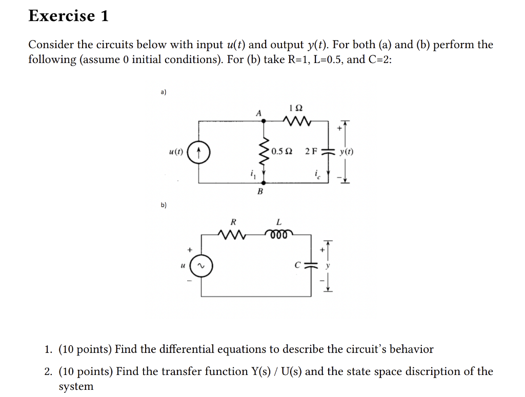 Solved Consider the circuits below with input 푢(푡) and | Chegg.com