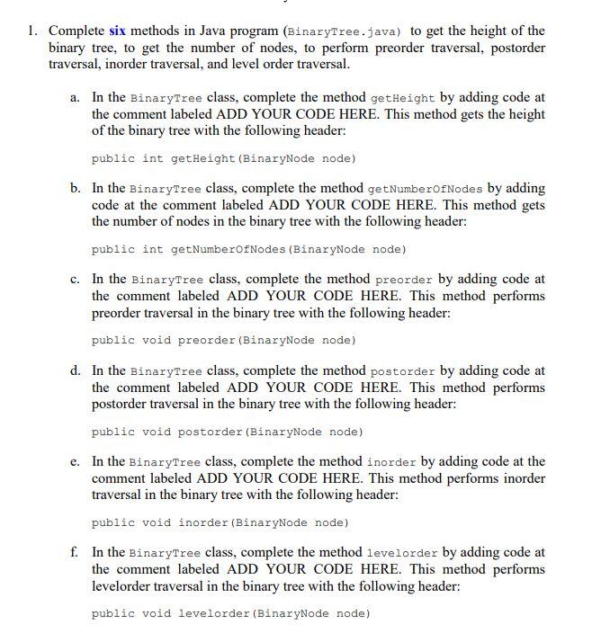 Solved Complete six methods in Java program | Chegg.com