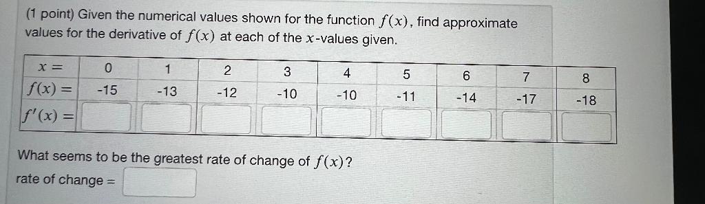 Solved (1 point) Given the numerical values shown for the | Chegg.com
