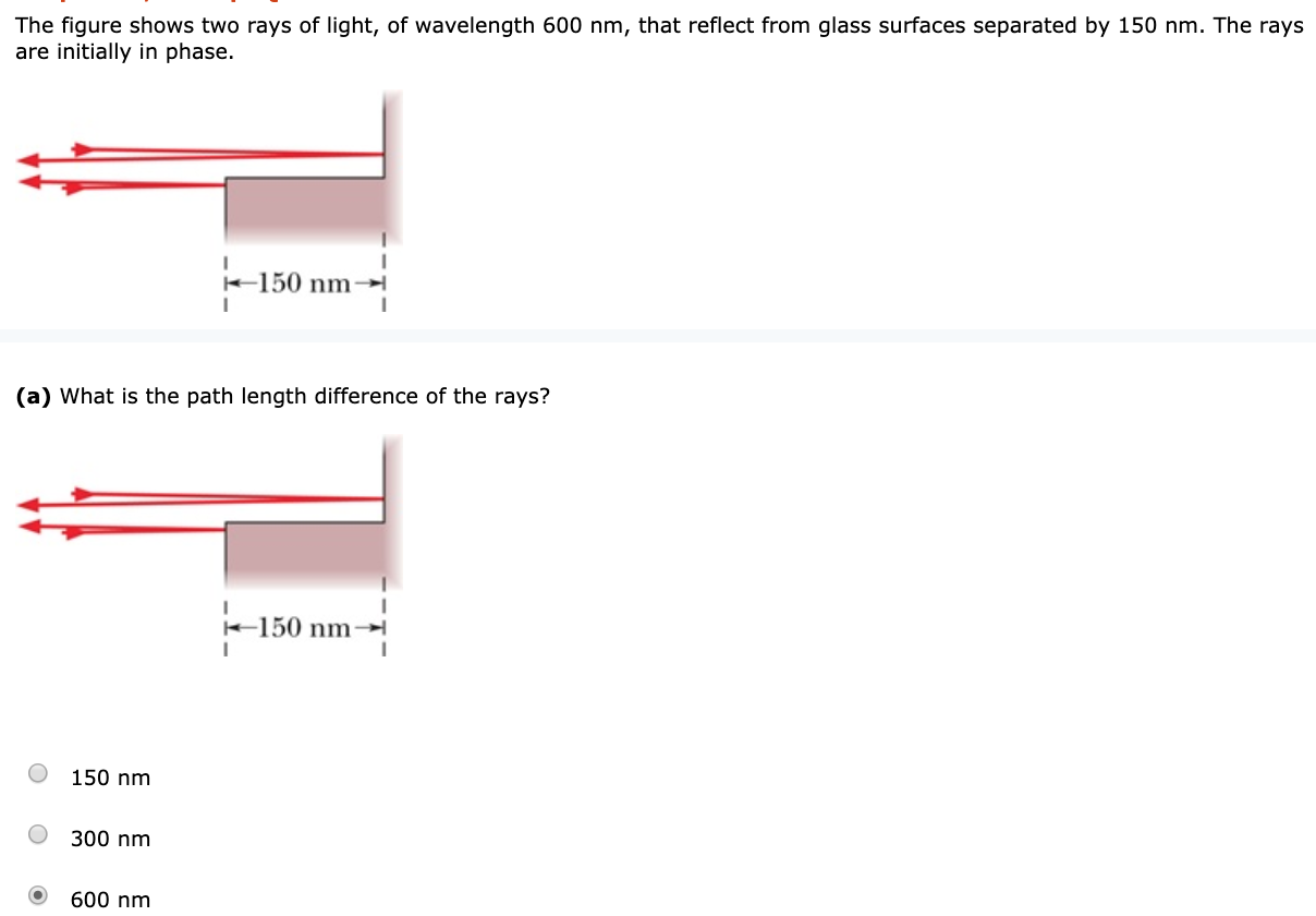 Solved The figure shows two rays of light, of wavelength 600 | Chegg.com