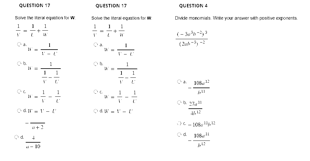 Solved Solve the literal equation for W. Solve the literal | Chegg.com