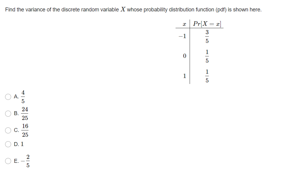 Solved Find the variance of the discrete random variable X | Chegg.com