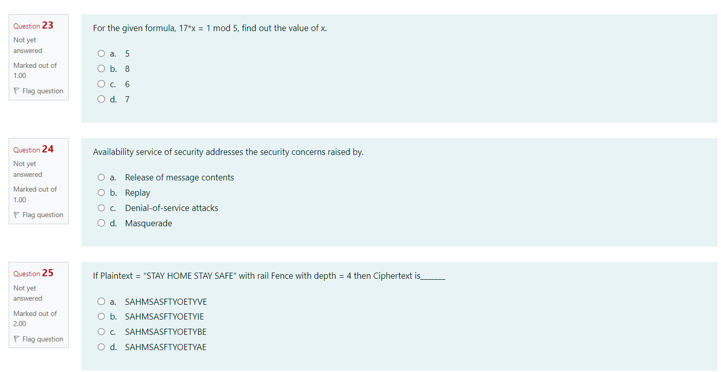 Solved For the given formula, 17∗x=1mod5, find out the value | Chegg.com