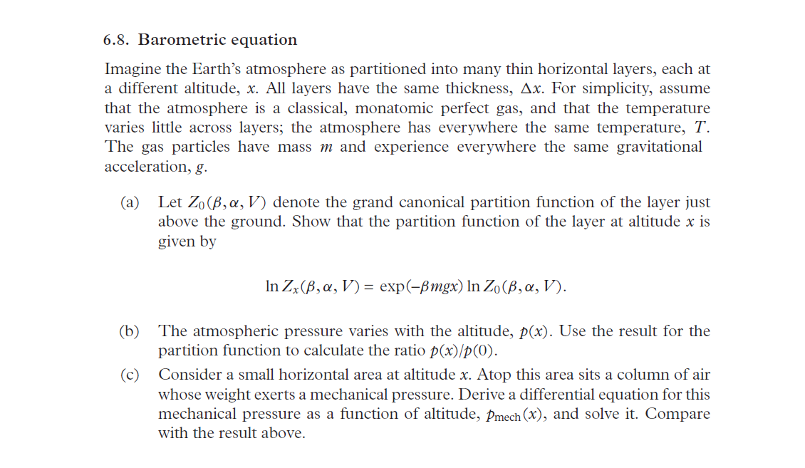 6.8. Barometric equation Imagine the Earth's | Chegg.com