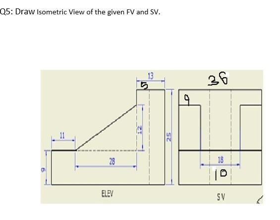 Solved Q5: Draw Isometric View of the given FV and SV. 13 36 | Chegg.com