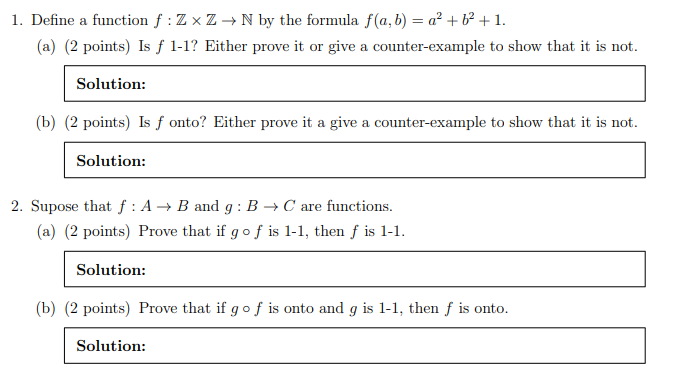 Solved 1. Define a function f:Z×Z→N by the formula | Chegg.com
