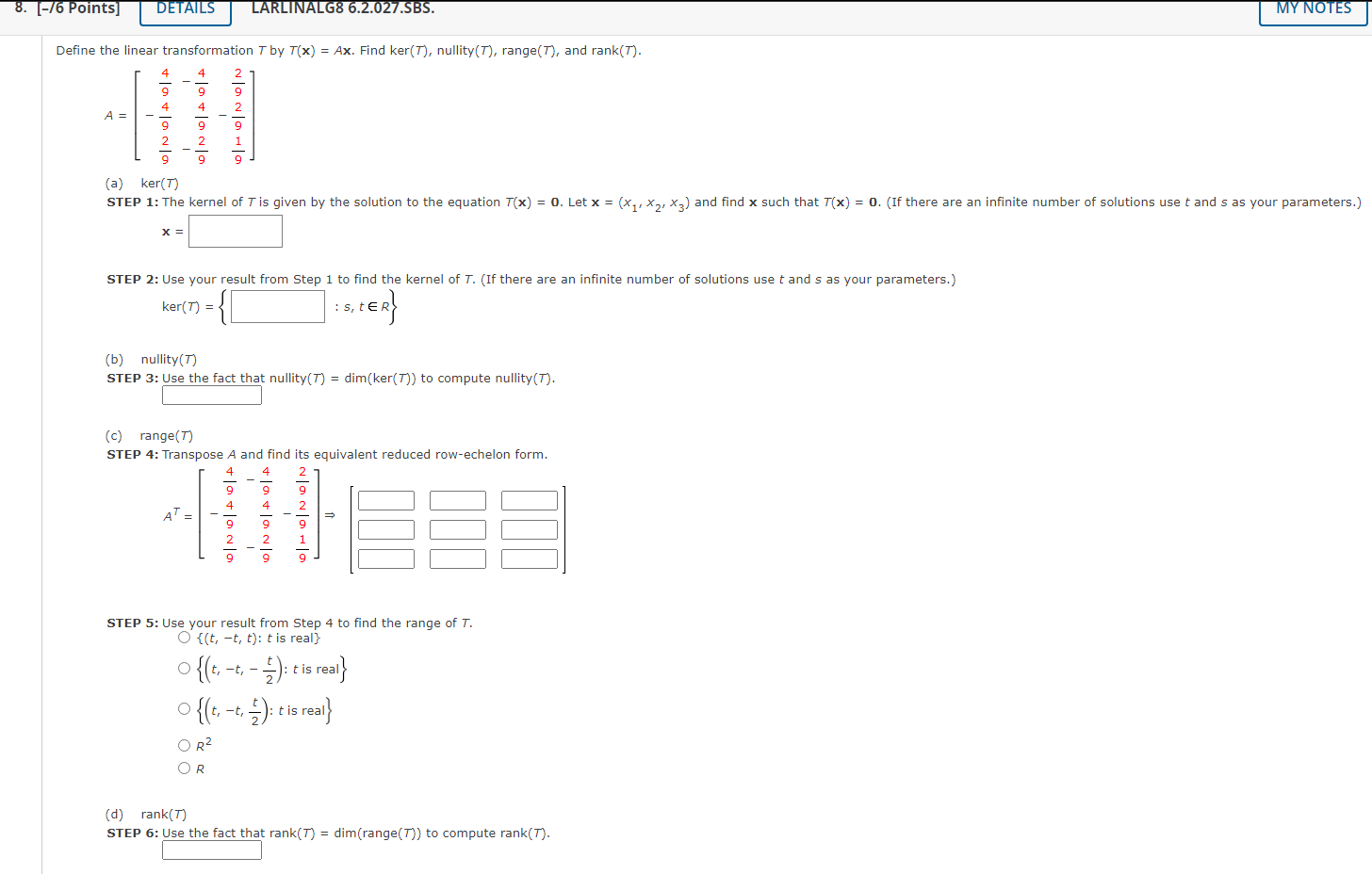 Solved Define the linear transformation T ﻿by T(x)=Ax. ﻿Find | Chegg.com