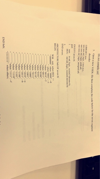 Solved Open A New Vhdl File Then Complete The Code Below For