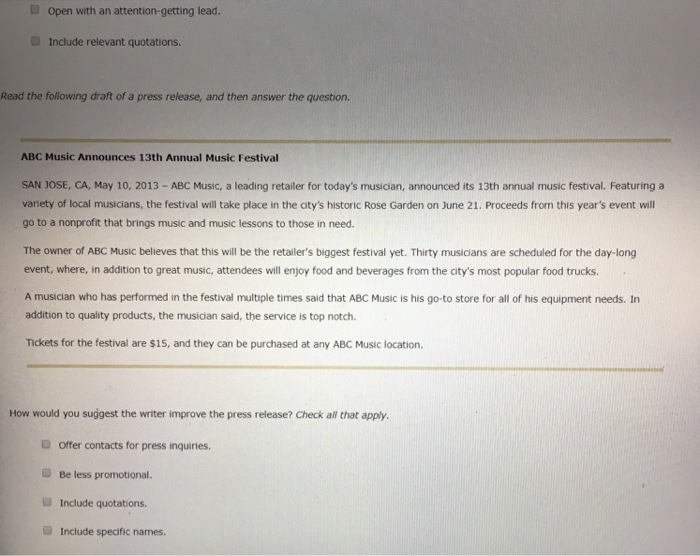 Solved 6. Developing Persuasive Press Releases Press | Chegg.com