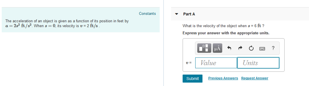Solved Constants PartA The acceleration of an object is | Chegg.com