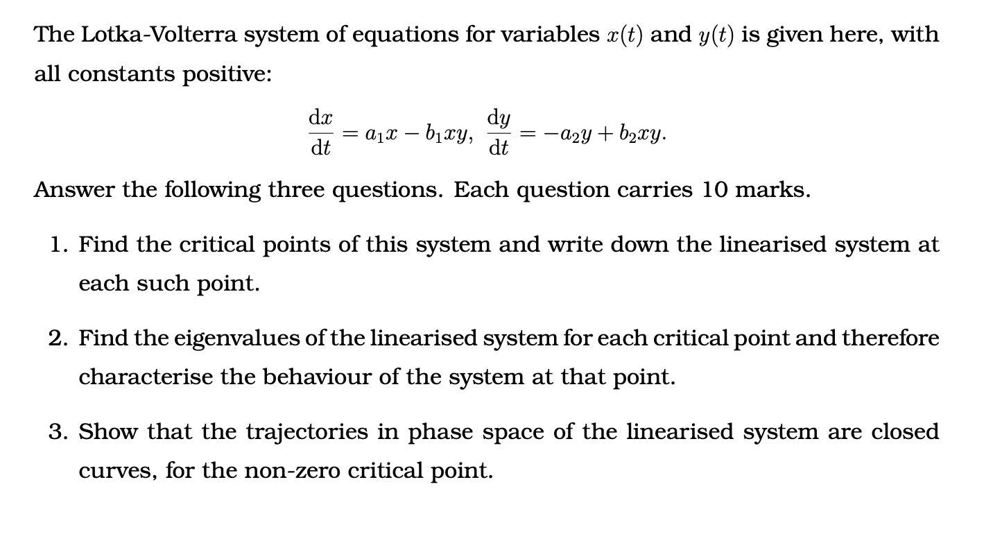 Solved The Lotka-Volterra system of equations for variables | Chegg.com