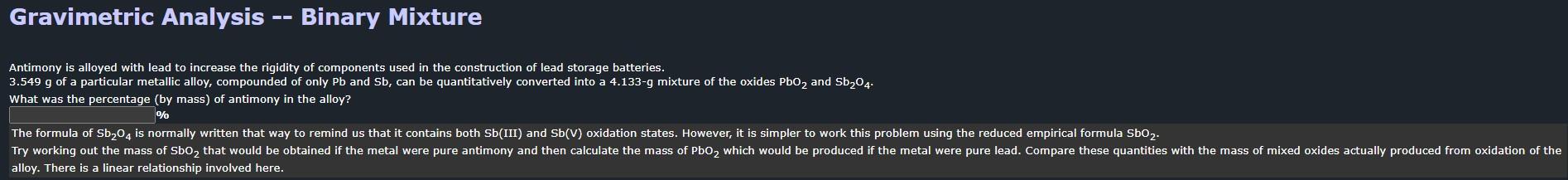 Solved Gravimetric Analysis -- Binary Mixture Antimony is | Chegg.com