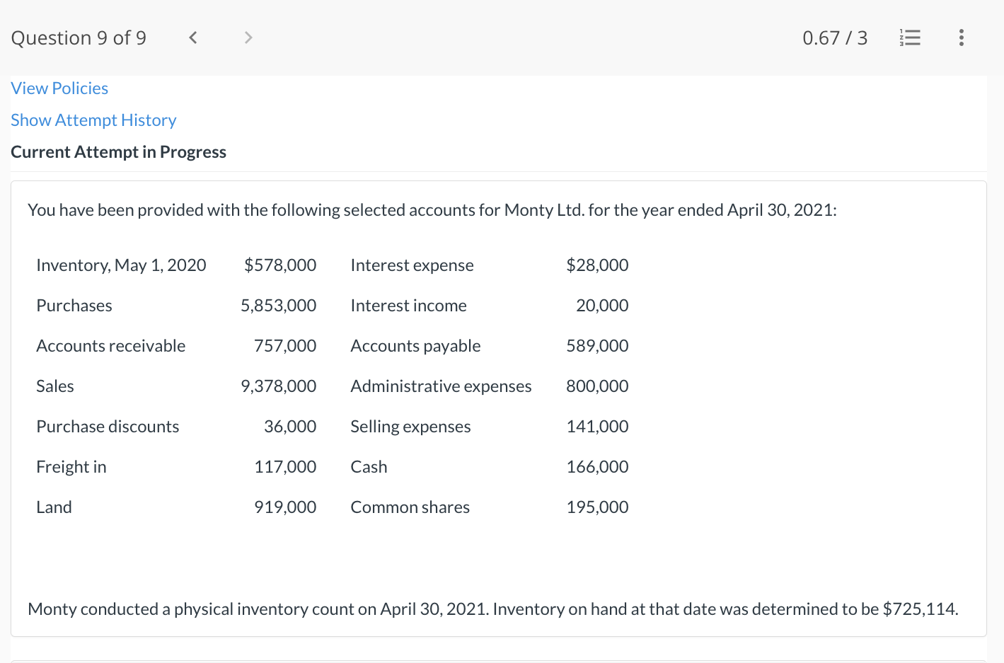 Solved View Policies Show Attempt History Current Attempt in | Chegg.com