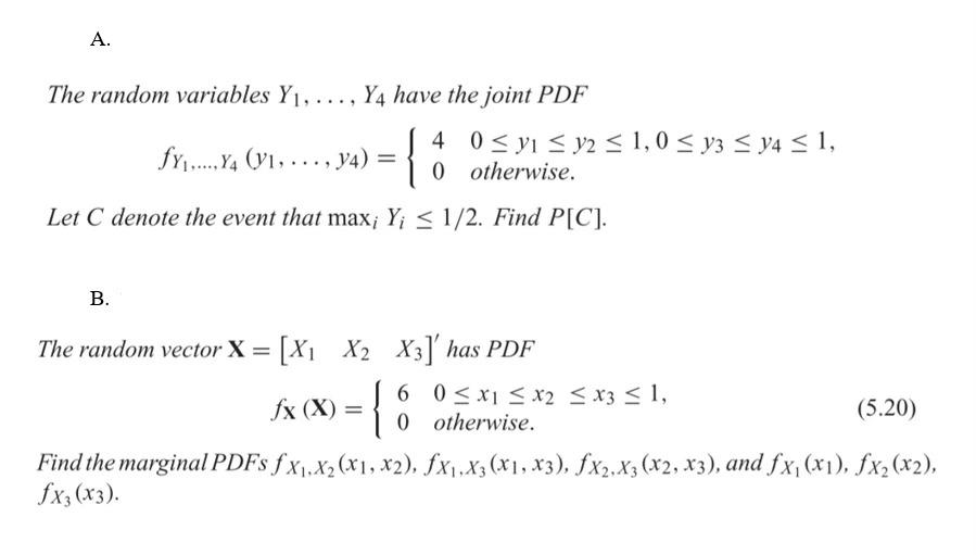 Solved A. The random variables Y₁,..., Y4 have the joint PDF | Chegg.com
